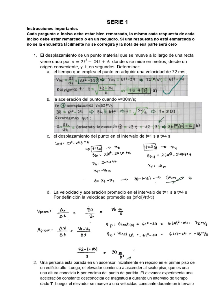 Serie1 - Sol 2024 | PDF | Velocidad | Aceleración