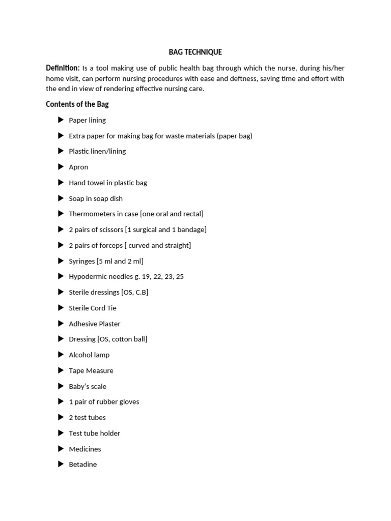 Bag Technique Procedures | PDF | Hand Washing