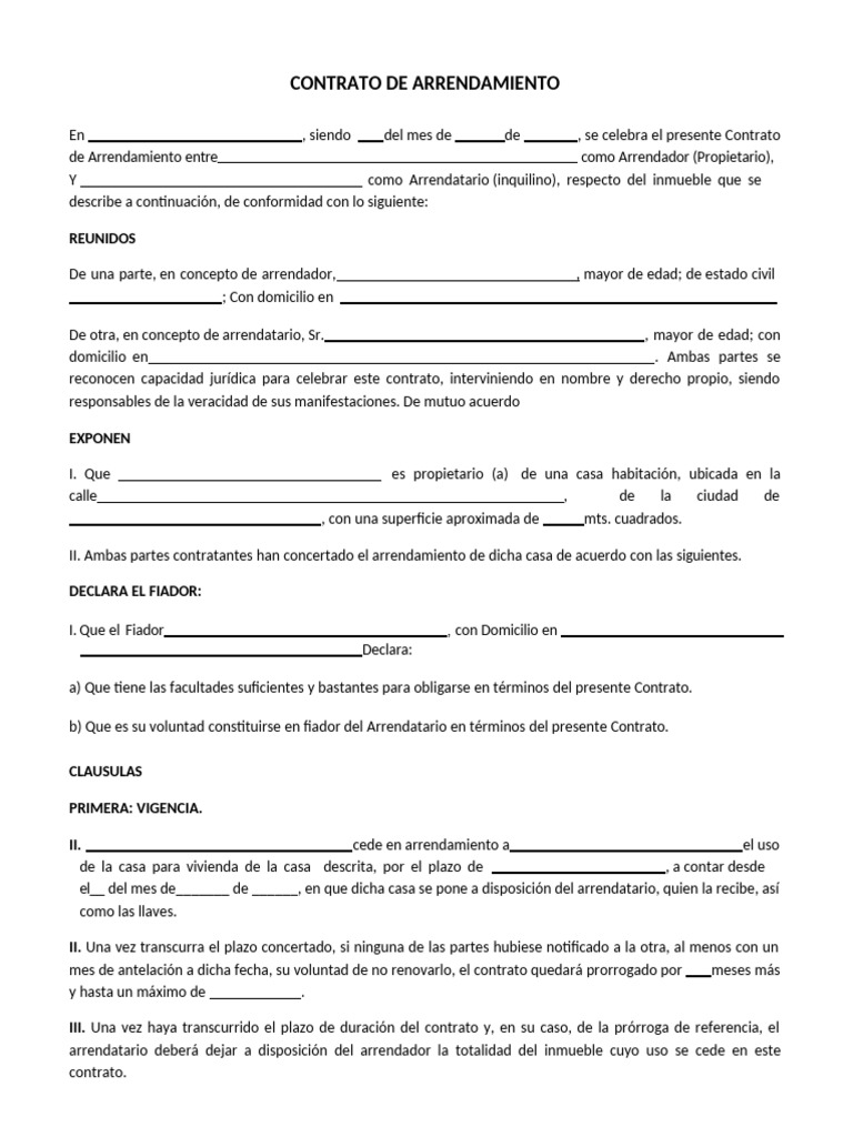 Contrato de Arrendamiento para Llenar | PDF | Propiedad | Justicia