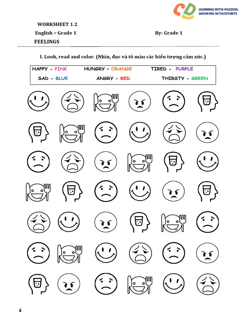 Feelings: Worksheet 1.2 English Grade 1 By: Grade 1 | PDF