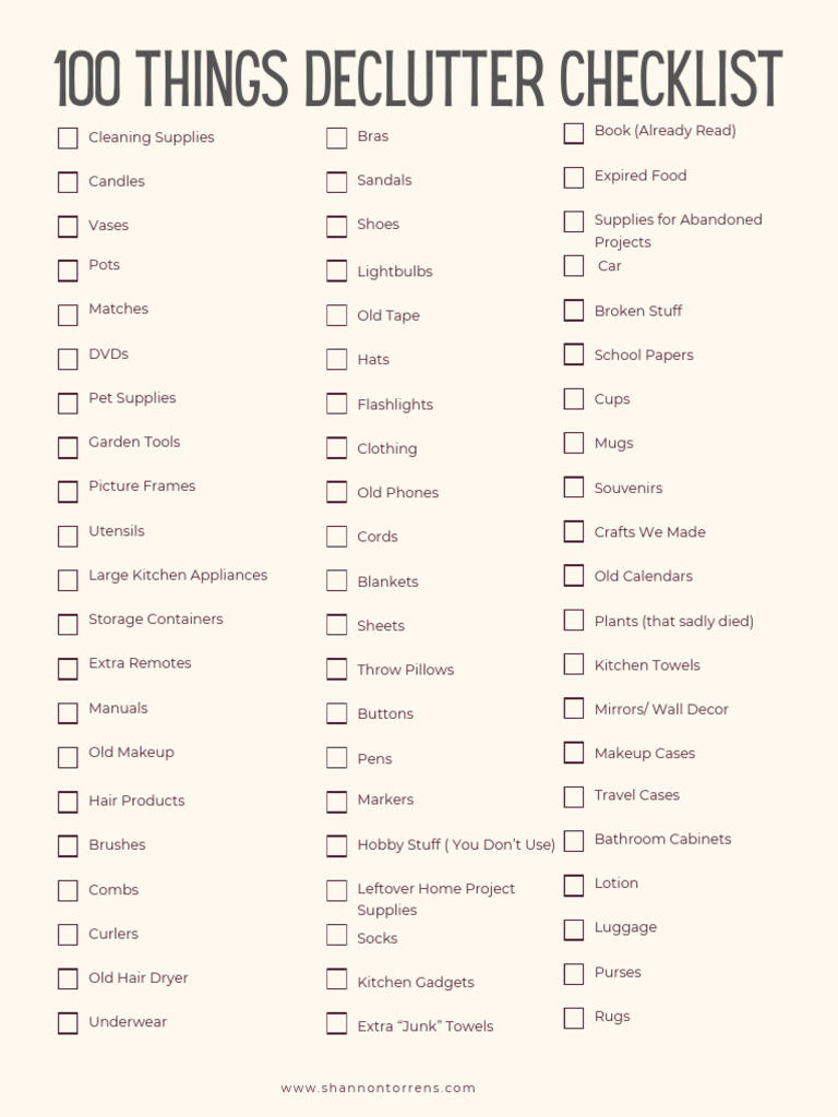 100 Things To Declutter Checklist | PDF