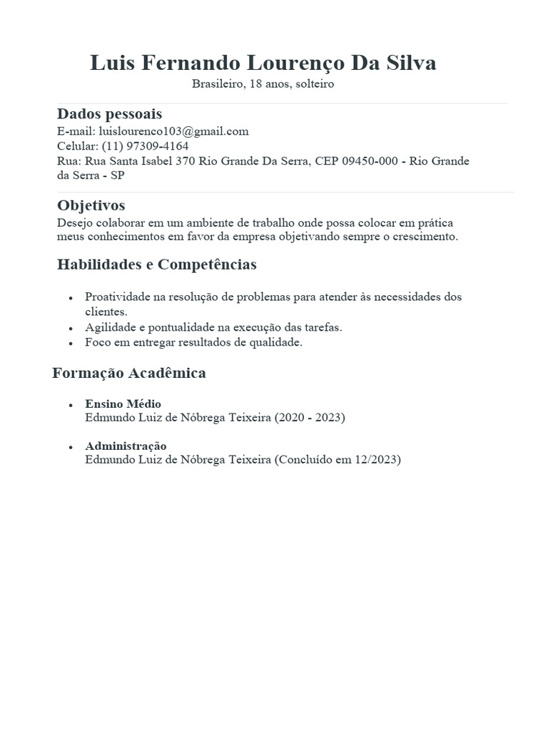 Luis Fernando Currículo | PDF | Autoajuda