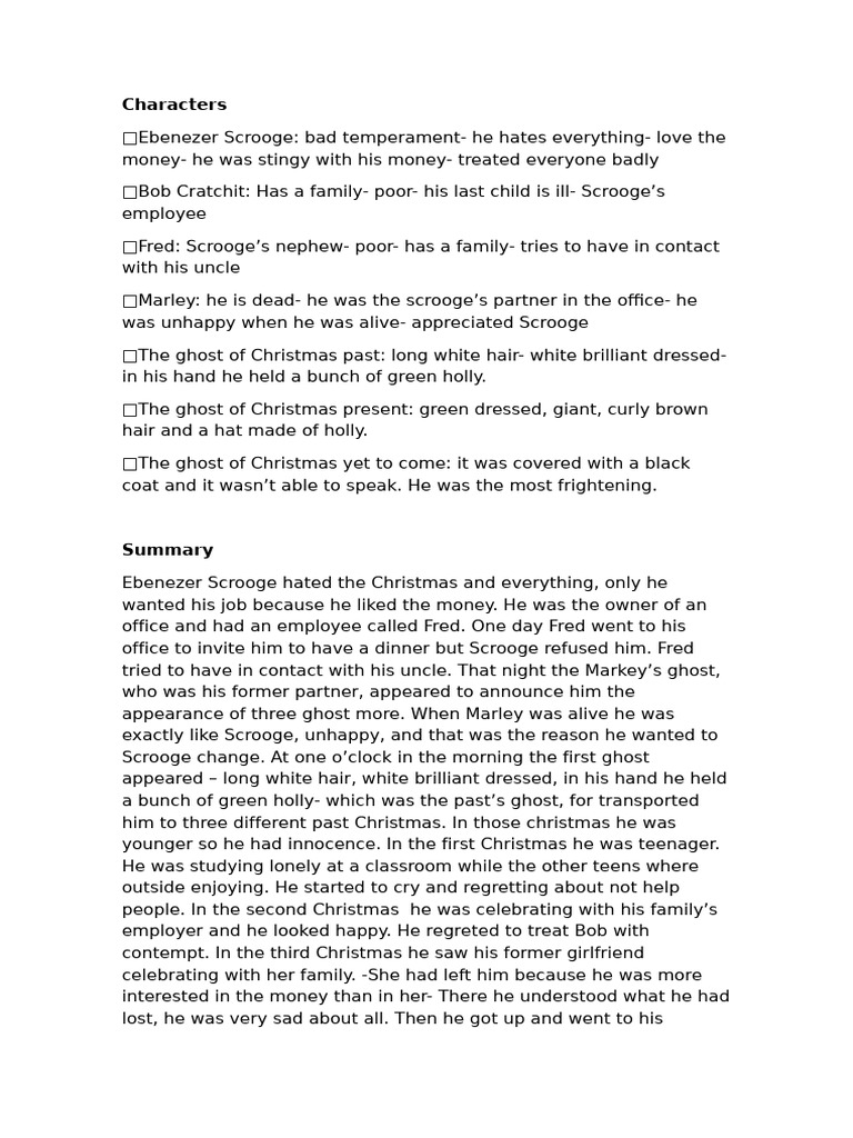 Summary Christmas Carol | PDF | Ebenezer Scrooge | Christmas