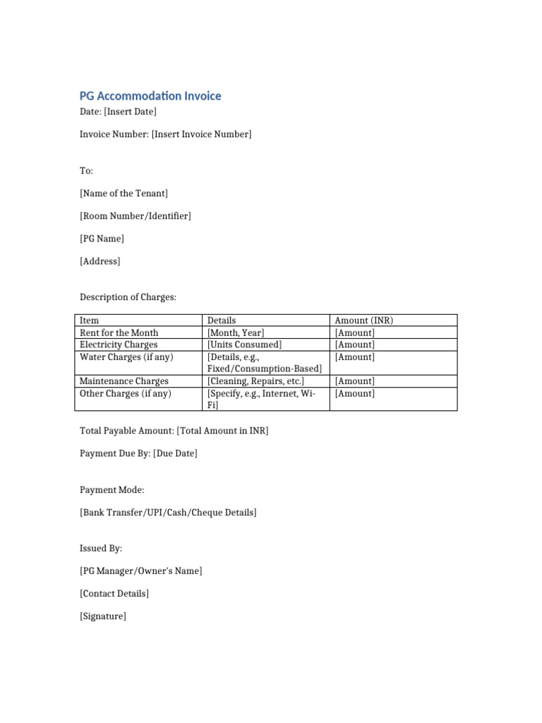 PG Invoice Format | PDF