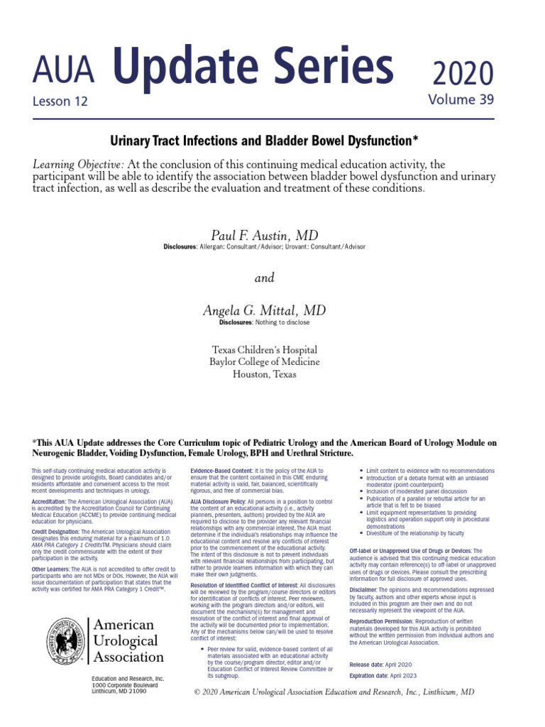 Urinary Tract Infections And Bladder Bowel Dysfunction Pdf Urinary 7761