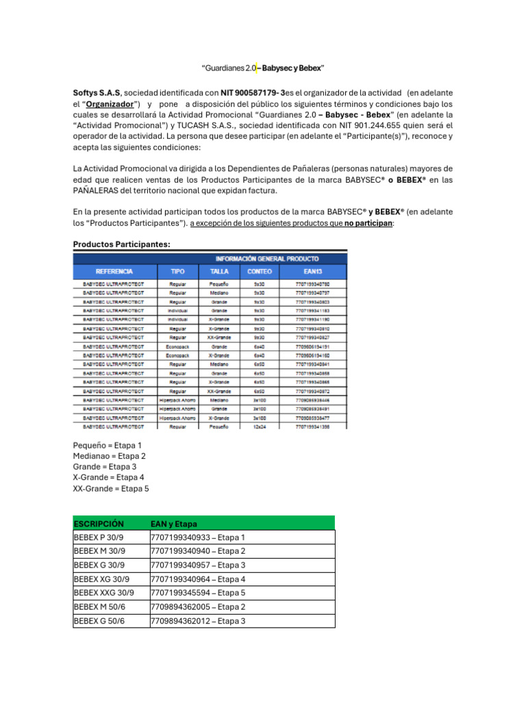 TYC Generales Actividades Rewards TUCASH GUARDIANES BABYSEC Finales Ago 14 de 2024 Final | PDF ...