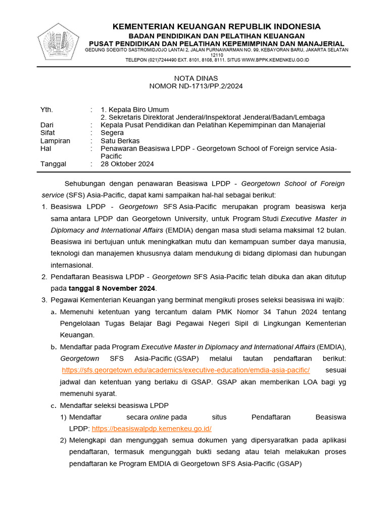 Penawaran Beasiswa LPDP Georgetown School of Foreign Service AsiaPacificpdf | PDF