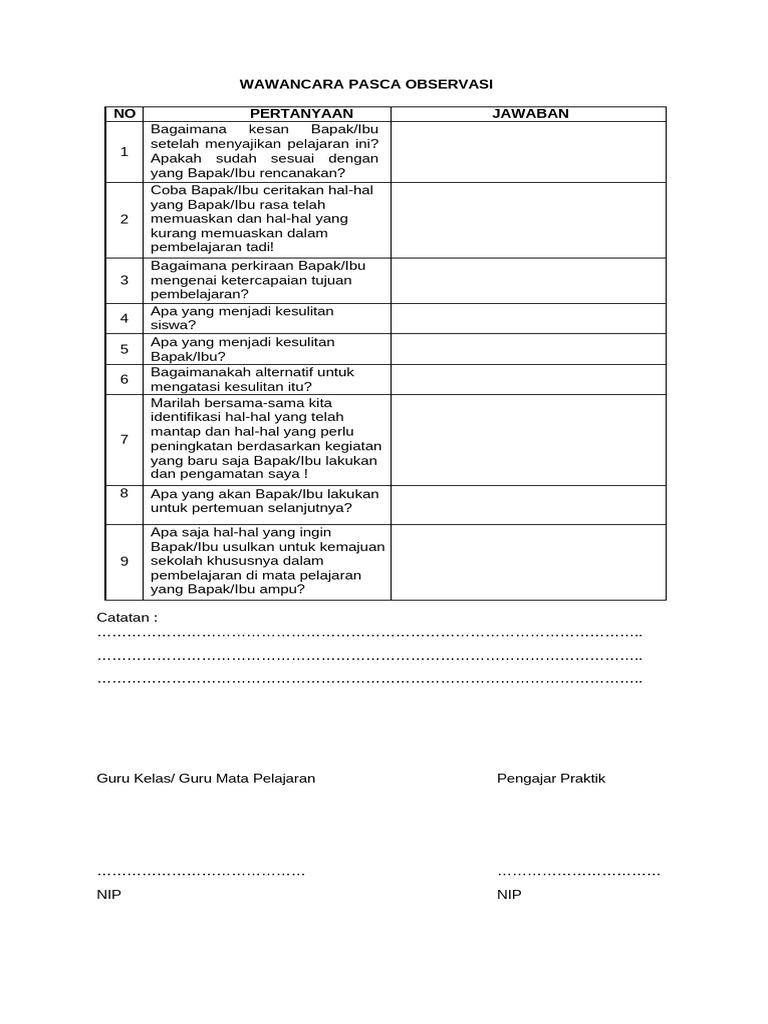 Wawancara Pasca Observasi | PDF