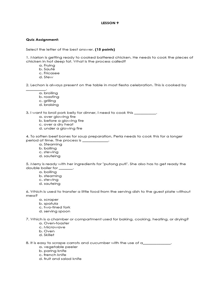 Tle 100b Lesson 9 Activity | PDF | Grilling | Cooking