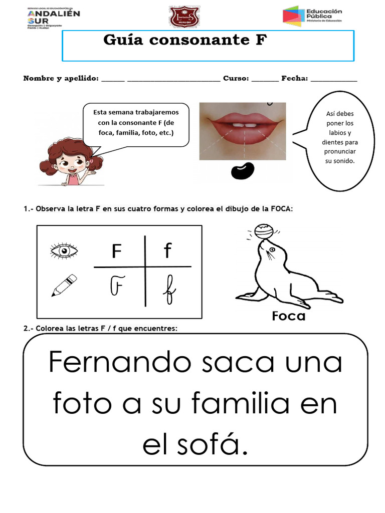 Guía De La Consonante F Para Niños Pdf Lingüística Fonética