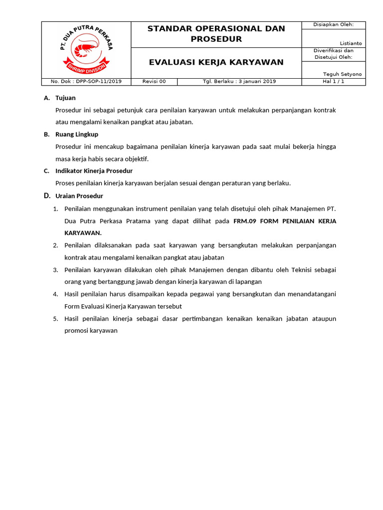 SOP Evaluasi Kerja Karyawan | PDF