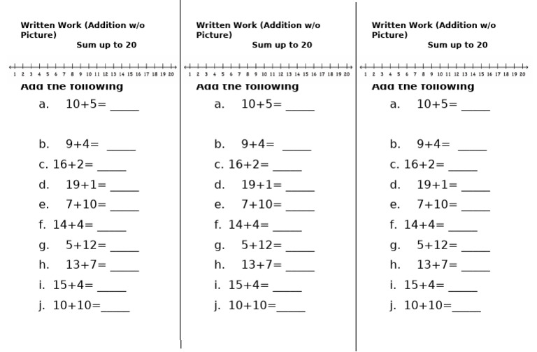 Basic Addition Practice: Sums to 20 | PDF
