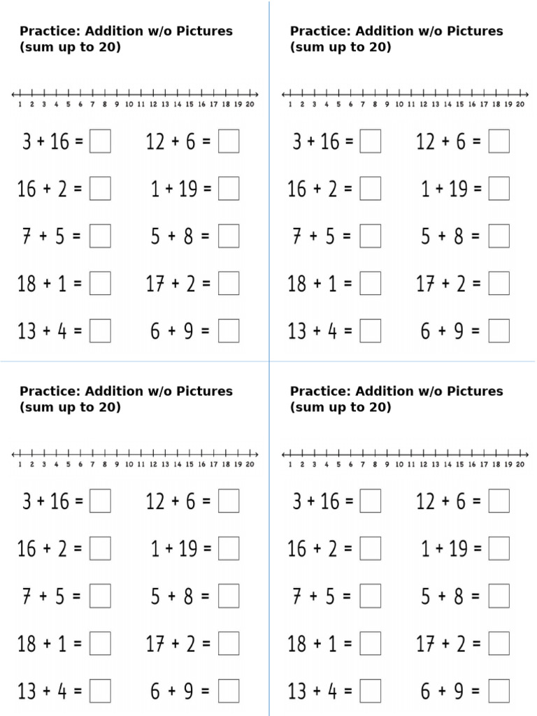 Math Addition Wo Pics Sum Up To 20 P | PDF