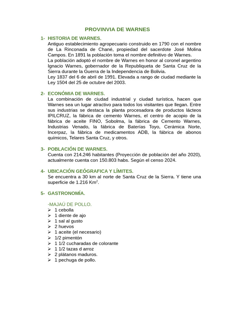PROVINVIA DE WARNES (Informe) | PDF
