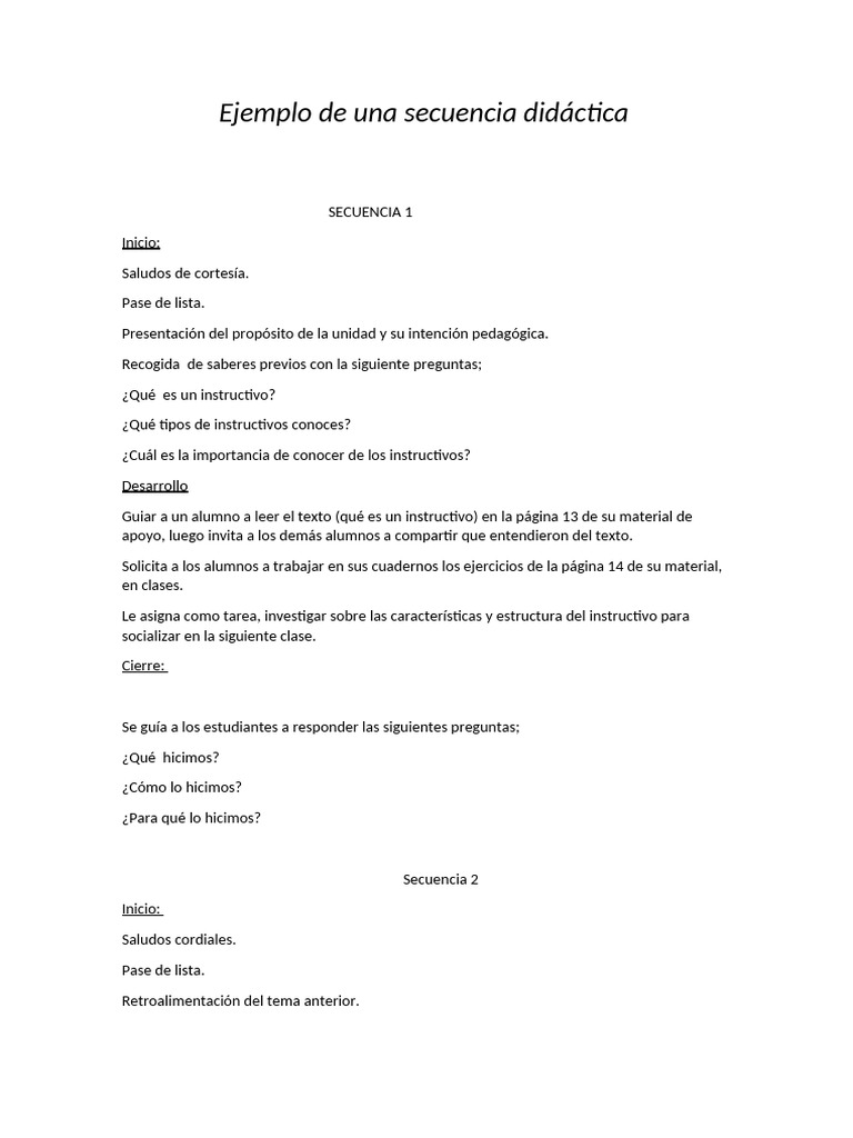 Ejemplo de Una Secuencia Didáctica | PDF