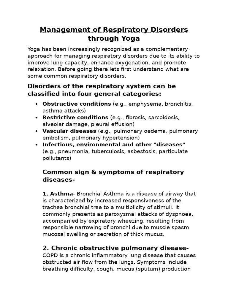 Management of Respiratory Disorders Through Yoga | PDF | Respiratory ...
