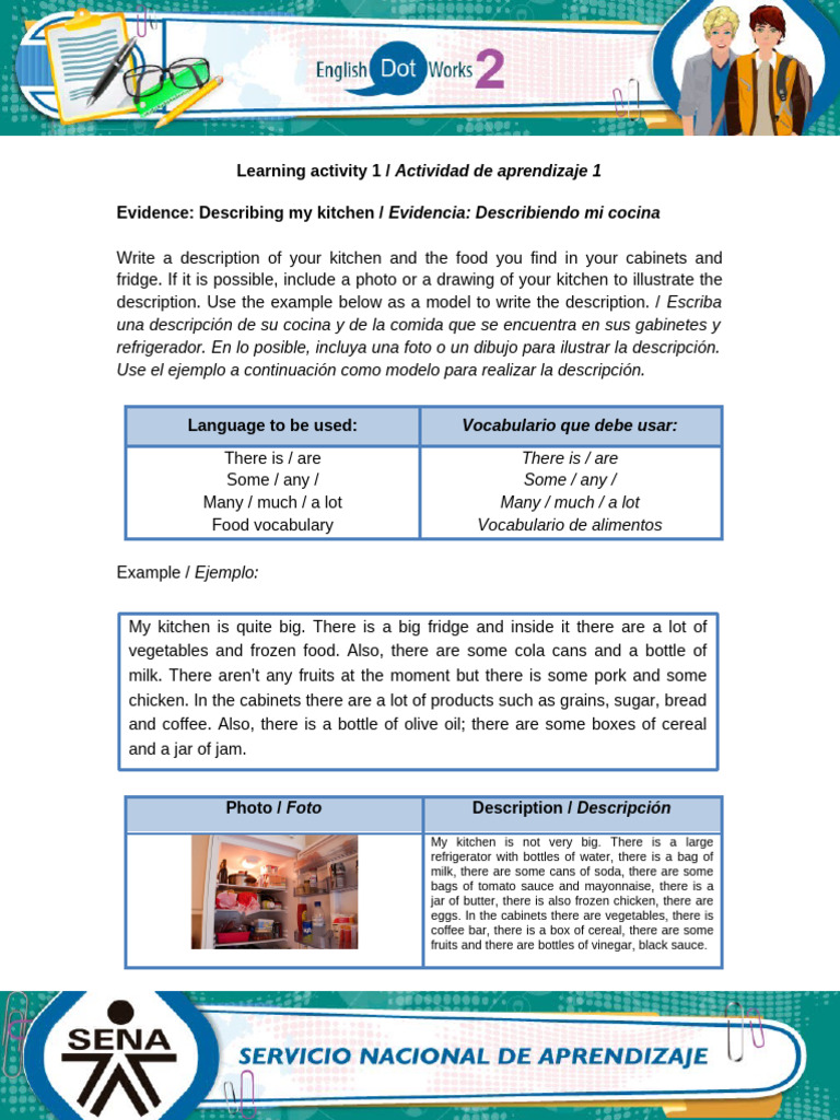 Kitchen Description Writing Activity | PDF | Food Ingredients | Food ...
