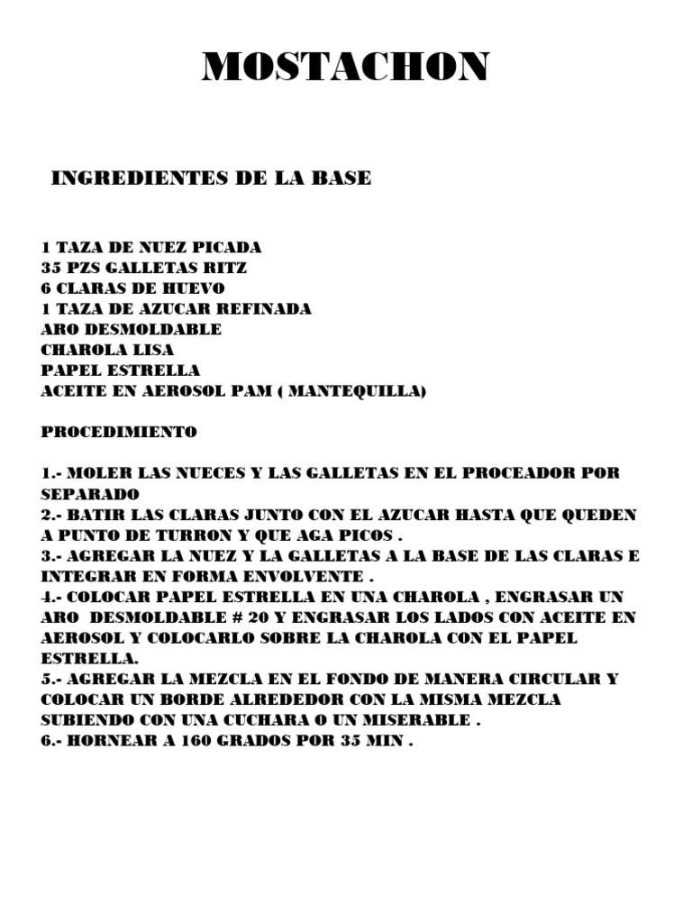 Receta de Mostachón: Base y Relleno | PDF