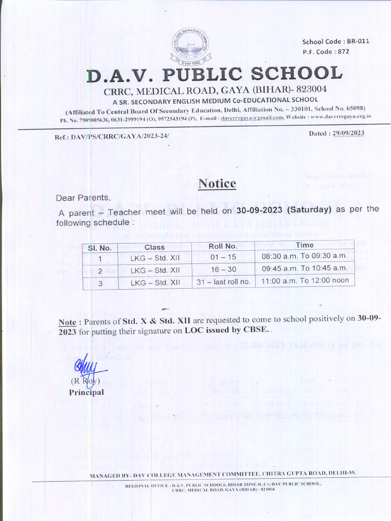 Notice of PTM Dated 30-09-2023 | PDF