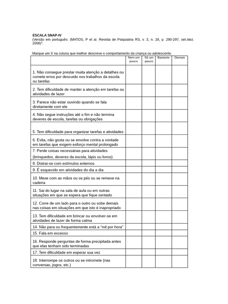 Escala Snap Iv | PDF | Bem-estar