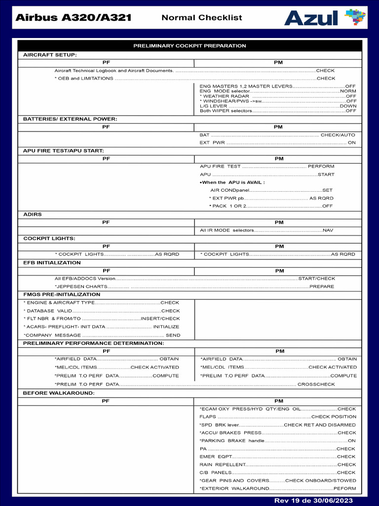 Azul Normal Checklist A32F 2023 | PDF