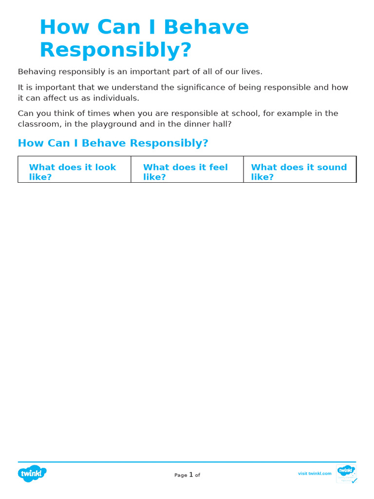 How Can I Behave Responsibly Activity Sheet | PDF | Self-Improvement