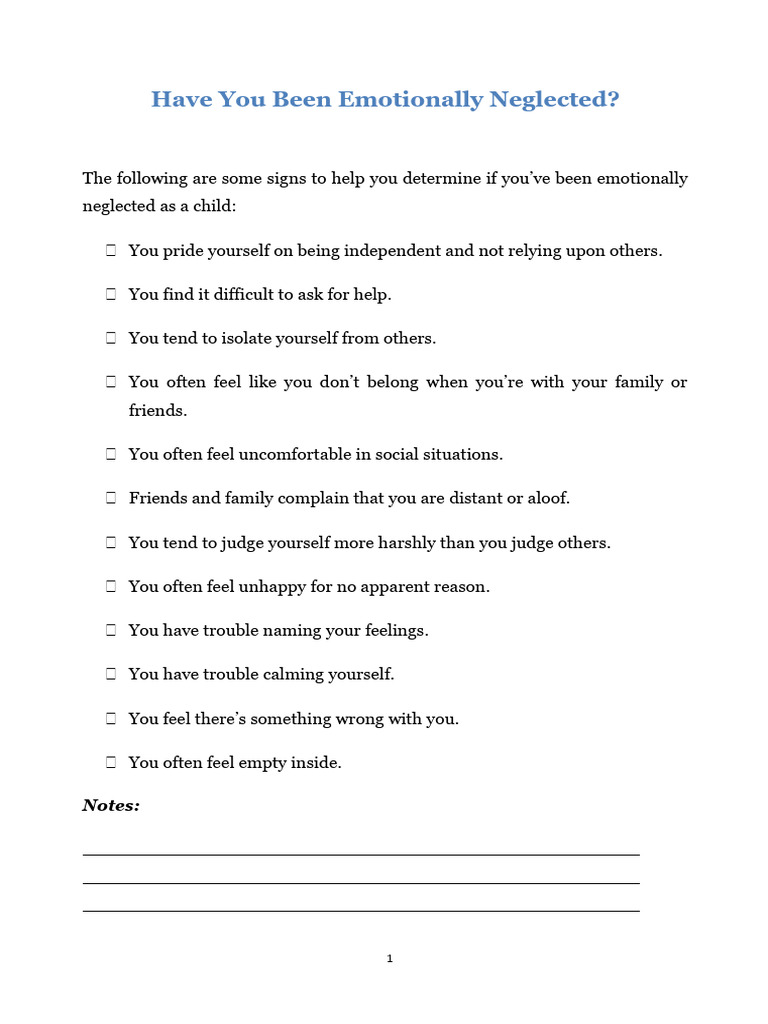 Emotional Neglect Worksheets | PDF | Feeling | Psychology
