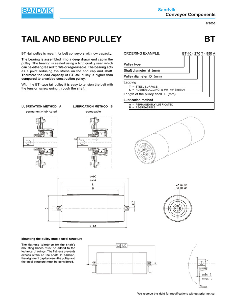 Tail and Bend Pulley BT | PDF | Bearing (Mechanical) | Manufactured Goods