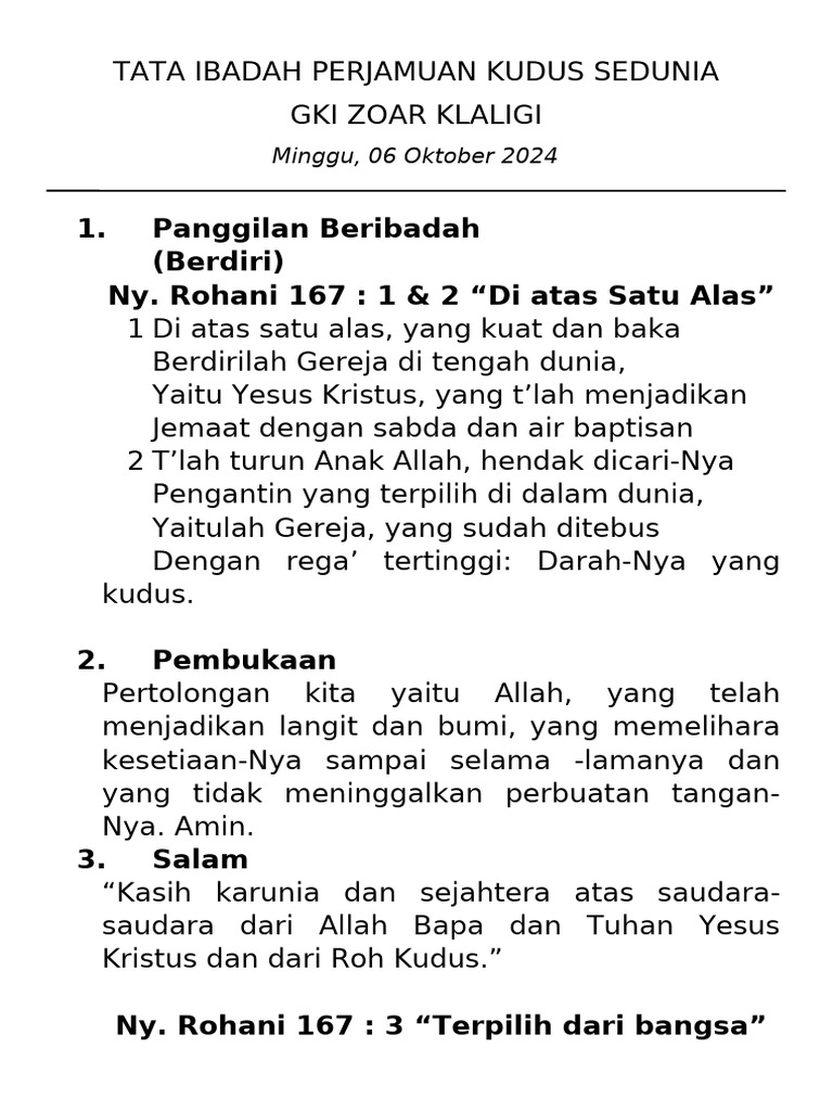 Tata Ibadah Perjamuan Kudus Sedunia | PDF