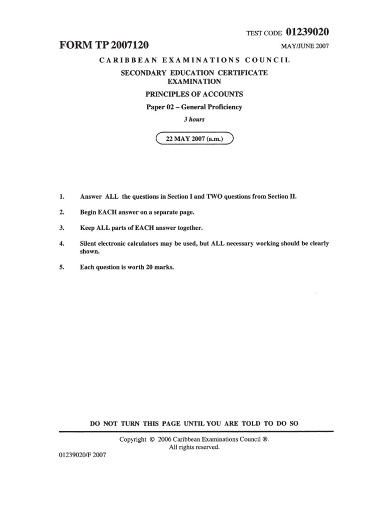 CSEC Principles of Accounts P2 2007 | PDF