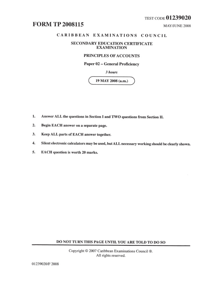 CSEC Principles of Accounts P2 2008 | PDF