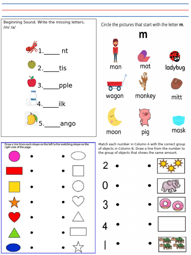 Number Matching and Phonics Worksheet | PDF