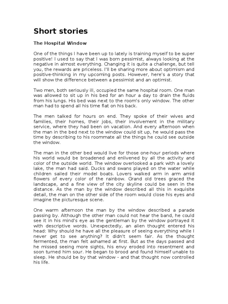 Short Stories: The Hospital Window | PDF | Optimism