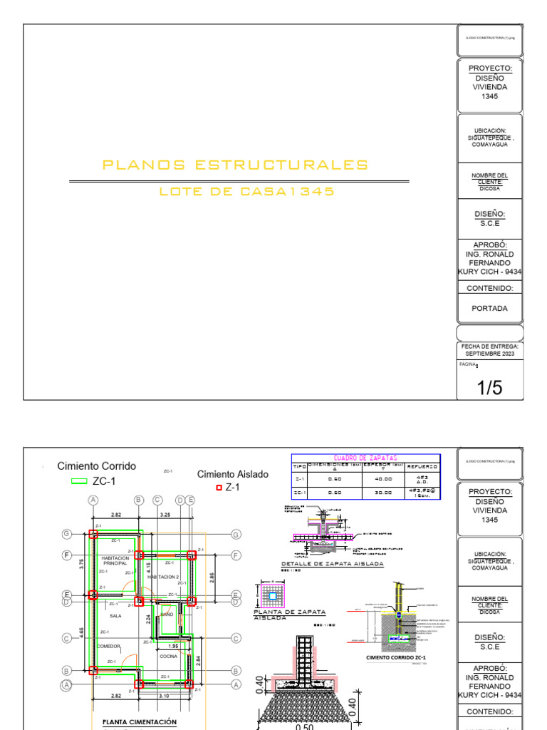 Planos Estructurales Vivienda 1345 | PDF | Hormigón | Componentes