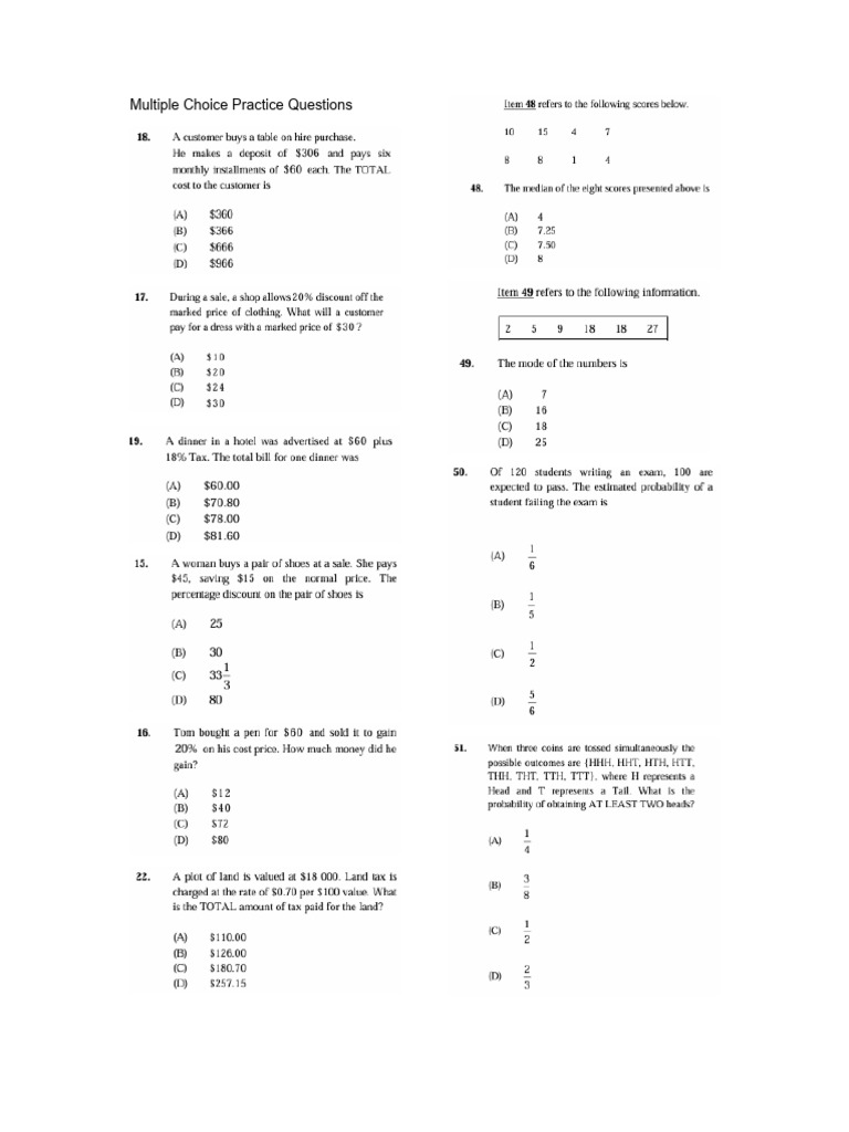 Grade 9A & B - (2nd SIx Week Practice) Multiple Choice Practice ...