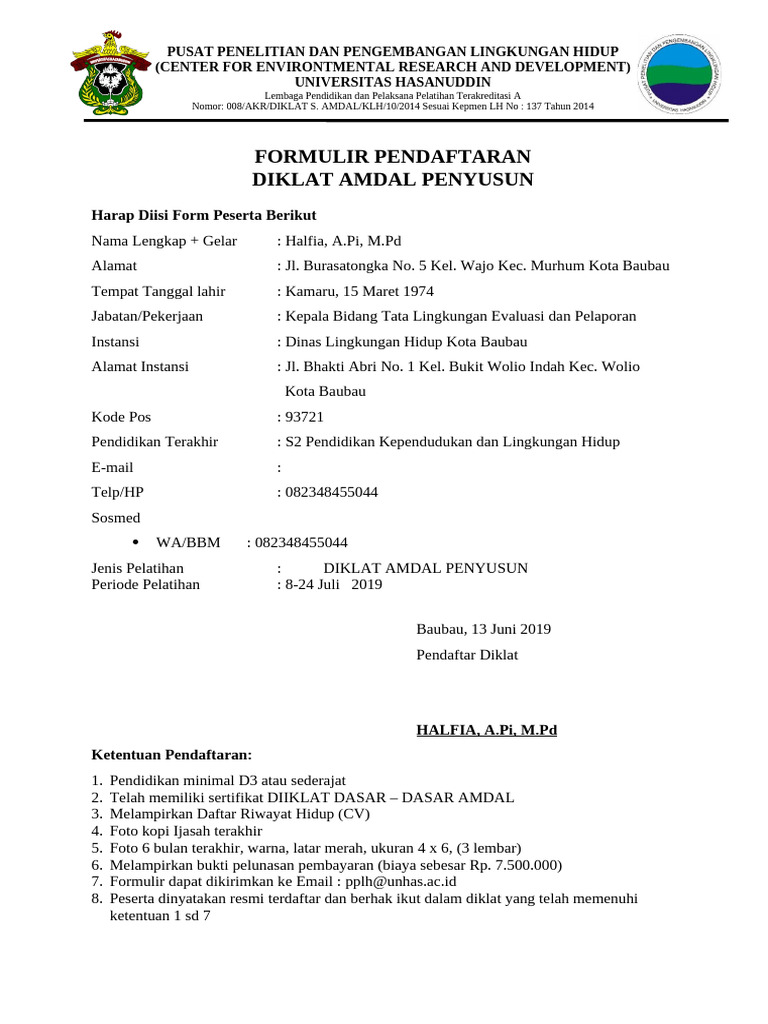 Formulir Diklat Amdal B 2019 | PDF | Karier & Perkembangan