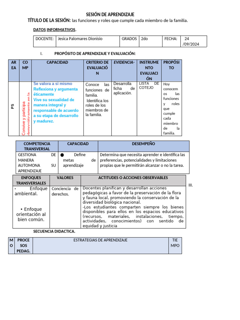 Funciones y Roles en la Familia | PDF | Aprendizaje | Evaluación