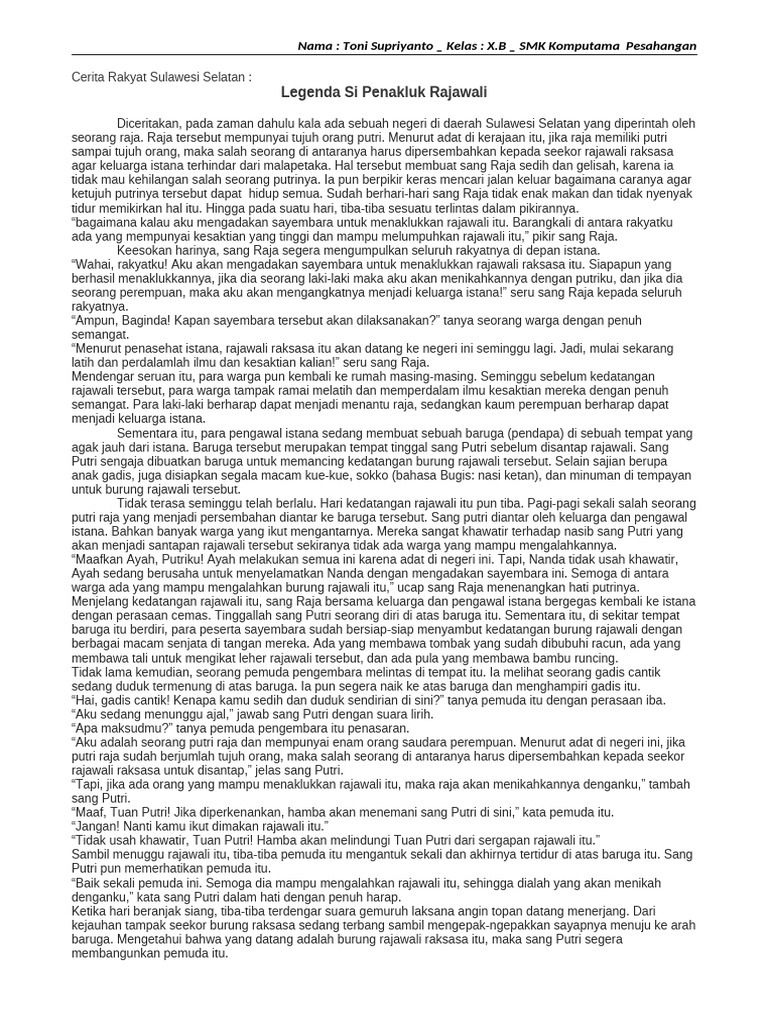 Legenda Si Penakluk Rajawali Sulawesi | PDF | Agama & Spiritualitas