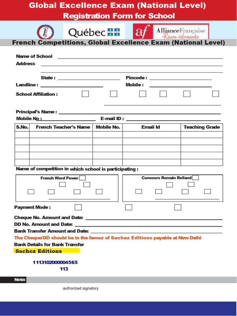 Global Excellence Exam (National Level) Registration Form | PDF | Business
