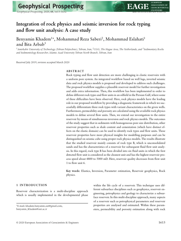 Integration of Rock Physics and Seismic Inversion For Rock Typing and Flow Unit Analysis: A Case ...