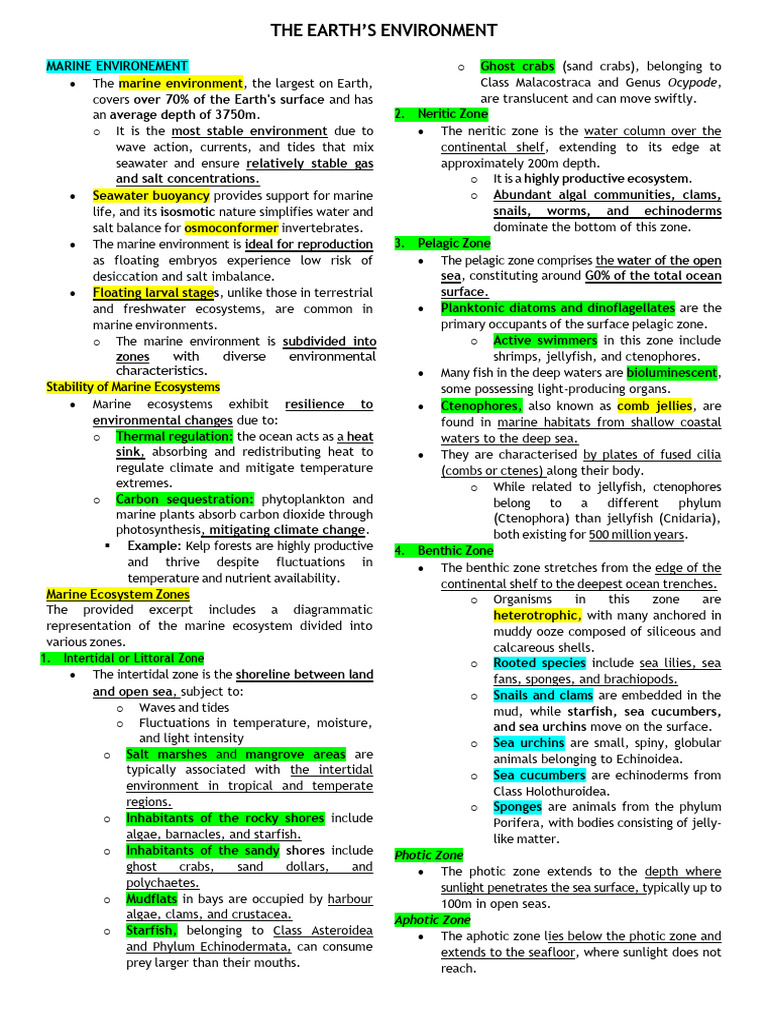 Lesson II The Earths Environment - 070822 | PDF | Plankton | Oceans