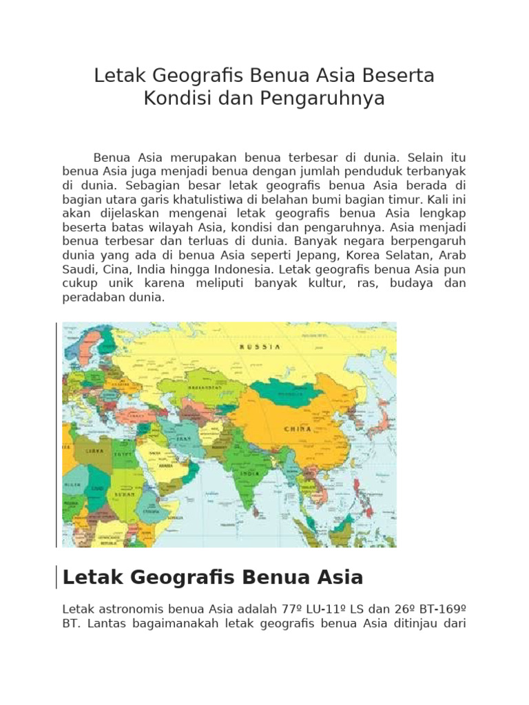 Letak Geografis Benua Asia Beserta Kondisi Dan Pengaruhnya | PDF