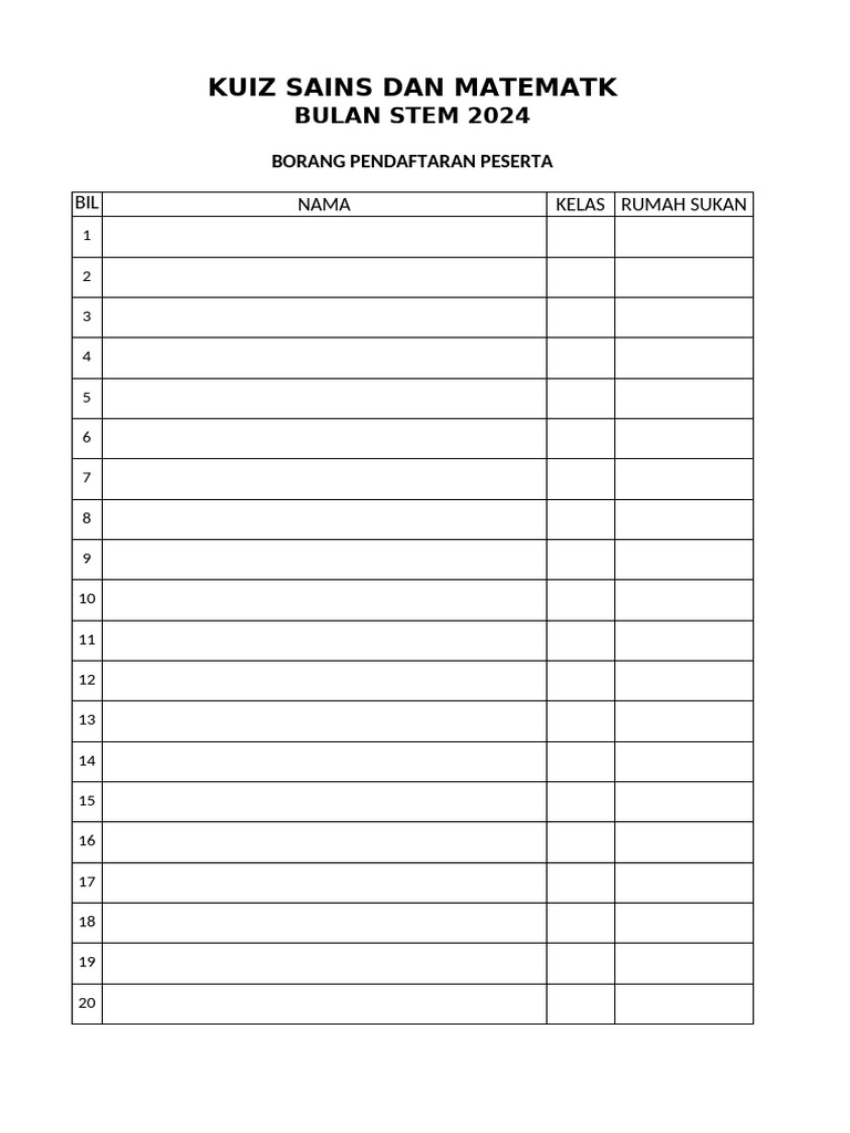 Borang Pendaftaran Kuiz Math Sains | PDF