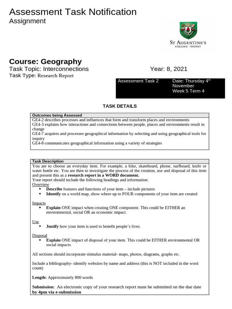 08 Geography Assessment Task 2 2021 | PDF | Information | Map