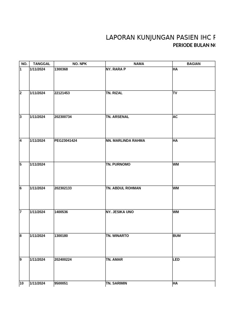 Laporan Kunjungan Pasien Bulan November 2024 | PDF