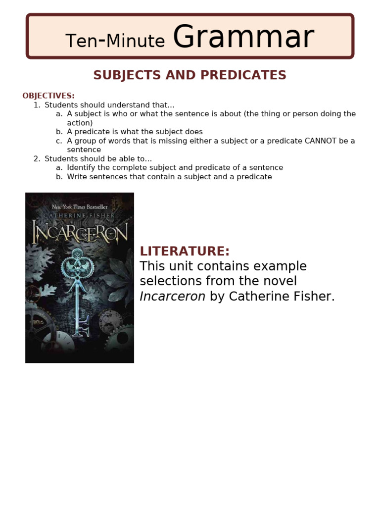 Subjects and Predicates: Student Edition | PDF | Subject (Grammar ...
