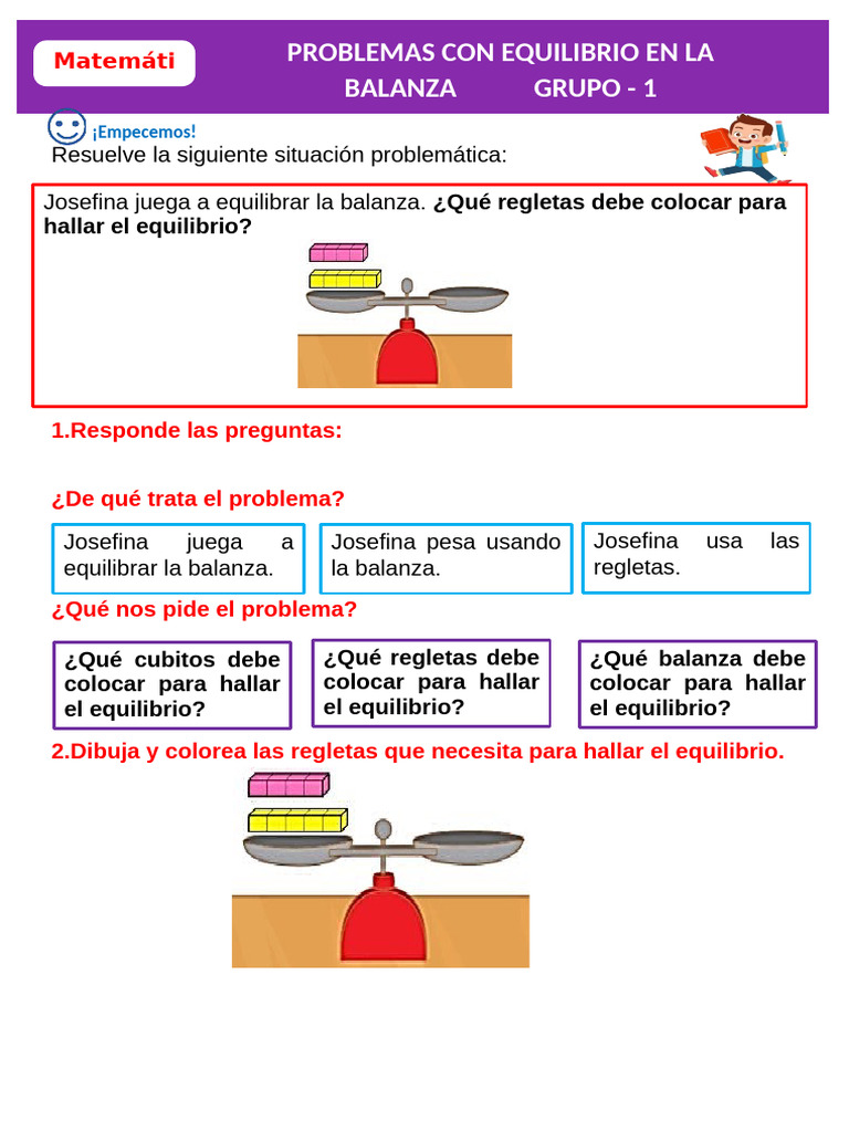 D5 A1 Ficha Mat. Problemas Con Equilibrio en La Balanza | PDF | Métodos y materiales de ...