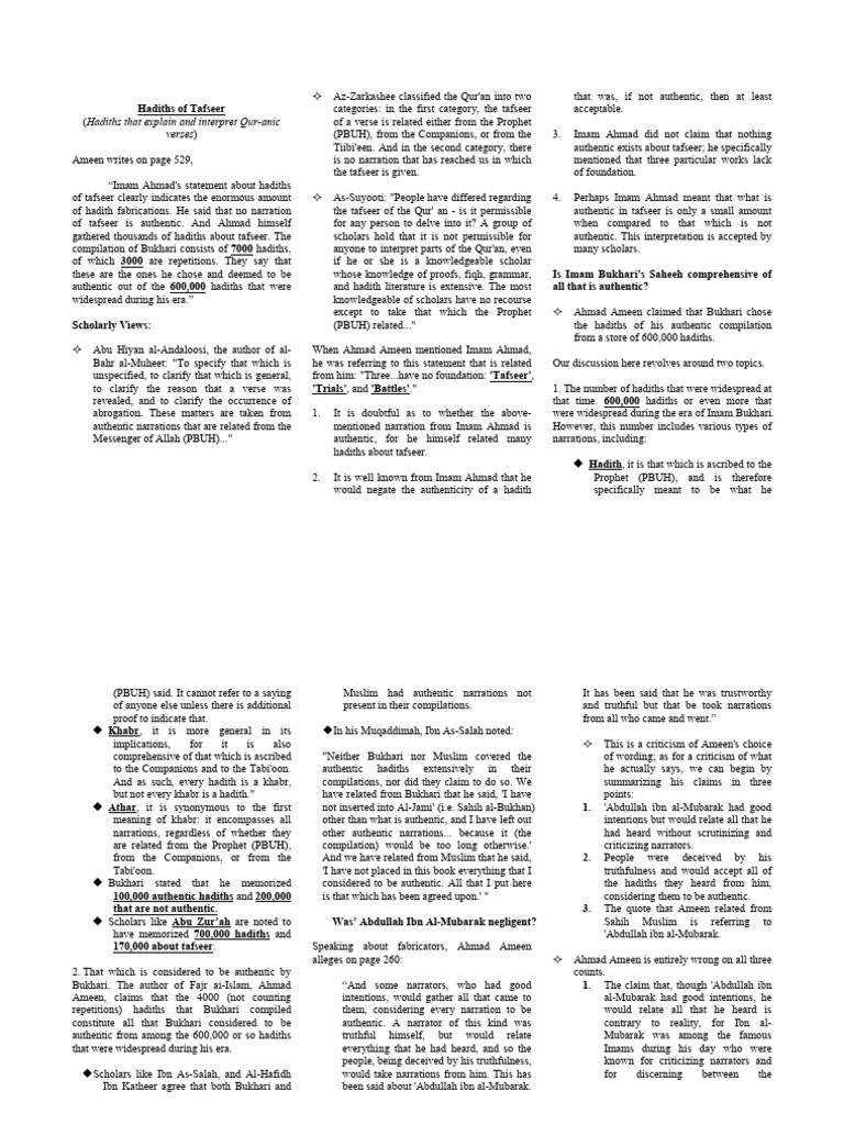 Hadiths of Tafseer (Handouts) - 1 | PDF | Hadith | Islamic Texts