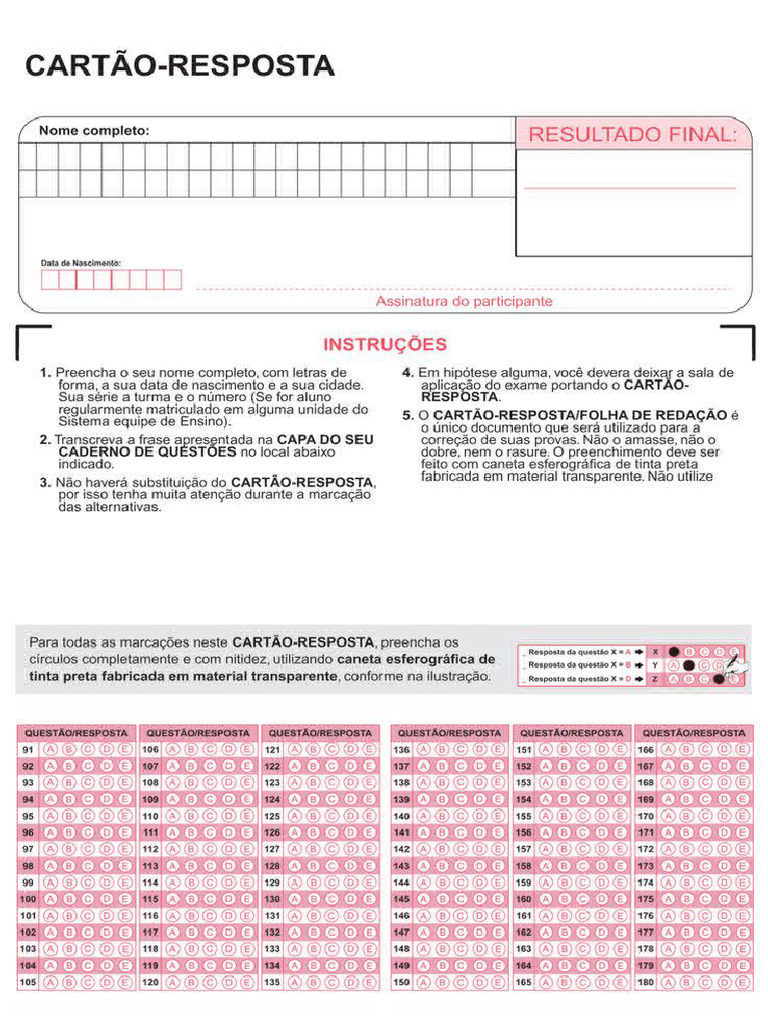 Cartão-Resposta ENEM 2º Dia - Enem | PDF