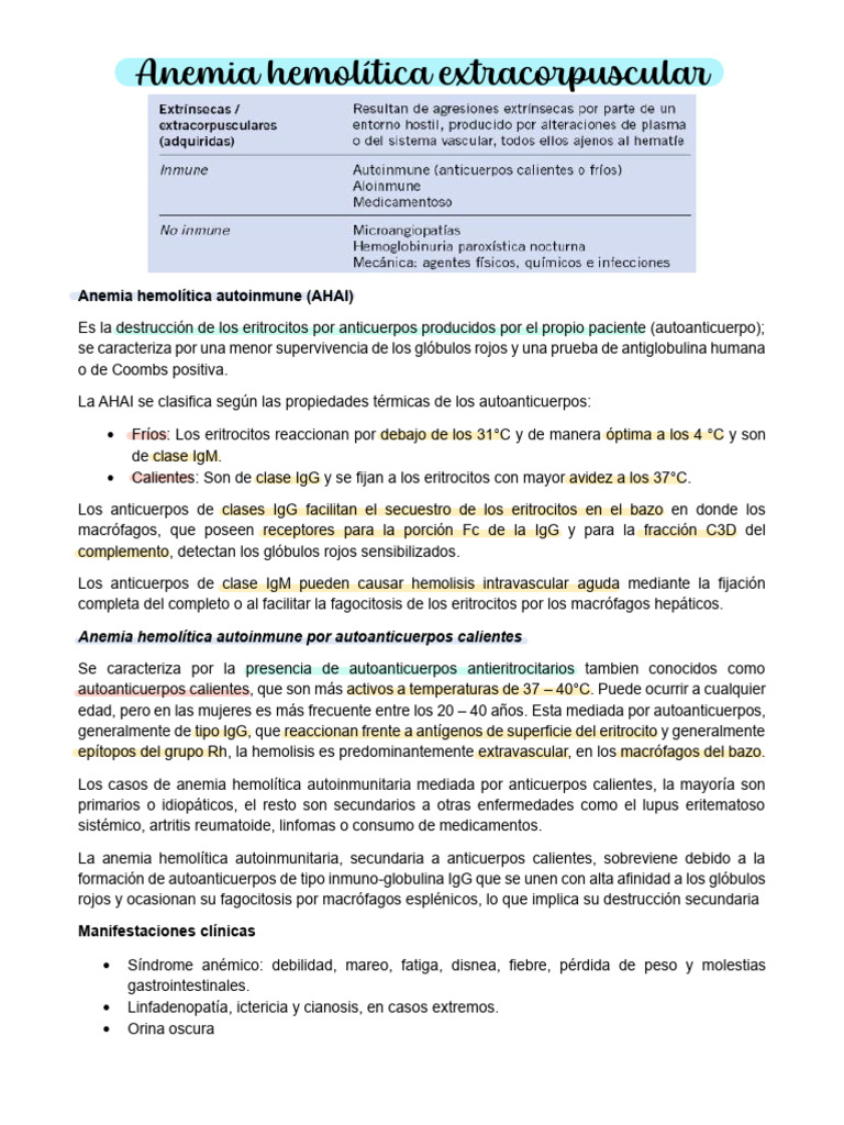 Anemia Hemolitica Extracorpuscular | PDF | Sistema complementario ...